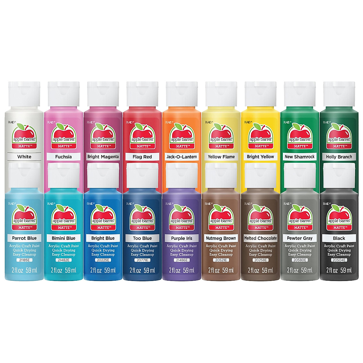 Apple Barrel PROMOABI Acrylic Paint Set, 2 Fl Oz (Pack of 18), Assorted Matte Colors, 18 Count