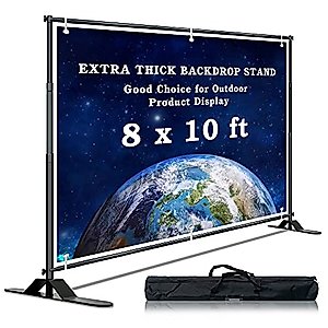 INNOVSIGN 8x10 ft Adjustable Backdrop Banner Stand, Heavy Duty Telescoping Step and Repeat Background Stand for Photography Backdrop and Trade Show Display (Thick)