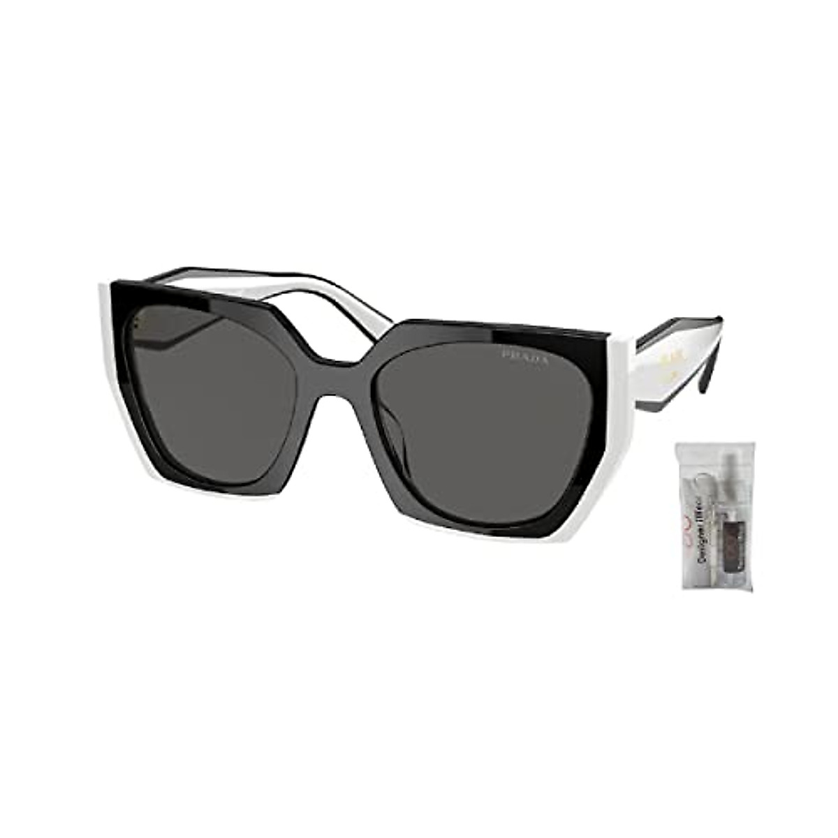 Prada PR15WS 09Q5S0 54MM Black/Talc/Dark Grey Rectangle Sunglasses for Women + BUNDLE With Designer iWear Complimentary Eyewear Kit