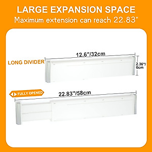 HiYZ Expandable Drawer Dividers, Large Kitchen Utensils Drawer Divider, 2.36" High Adjustable Drawer Organizers Separators for Clothing,Kitchen Utensils,Tools,3 Long Dividers(12.6"-22.8")