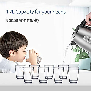 COMFEE' Stainless Steel Cordless Electric Kettle. 1500W Fast Boil with LED Light, Auto Shut-Off and Boil-Dry Protection. 1.7 Liter