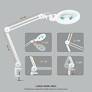 bemelux Bifocals Magnifying Desk Lamp with Clamp, 5 Diopter with 20 Diopter, 6 Inch Detachable Lens and 120PCS LEDs, 3 Color Modes 1200 Lumens Swivel Arm Magnifying Lamp with Light for Crafts