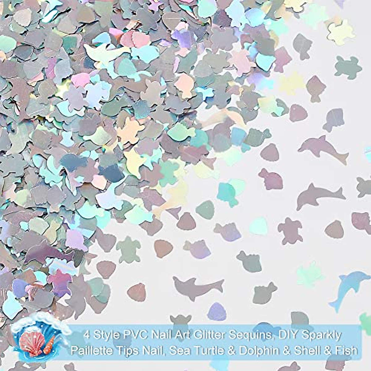 OLYCRAFT 48g 4 Styles Ocean Theme Nail Sequins Nail Art Glitter Sequin Dolphin Fish Resin Epoxy Fillters Art Craft Paint Glitters for DIY Crafting Nail Art Phone Case Manicure Decorations