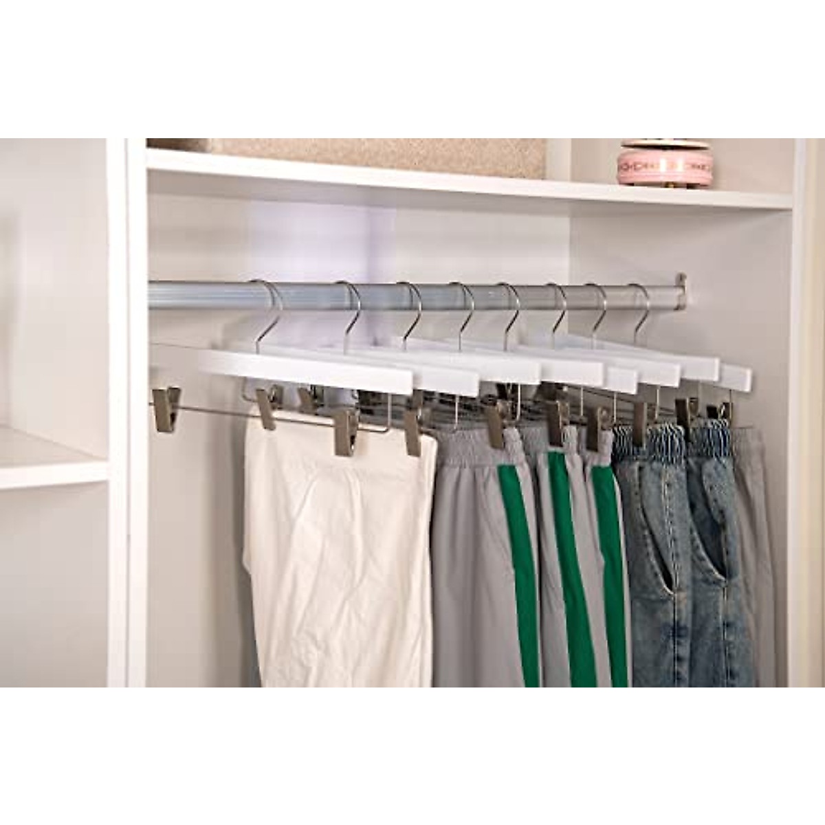 20 Luxury Ultra Thin Space Saving Wooden Clothes Hanger with Squared Pant Bar Best for Shirts, Blouses, Pant, Dress, Hangers White (White - Skirt, 20)
