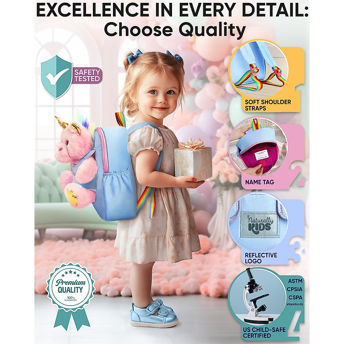 Naturally KIDS Pink Unicorn Toys for 3 Year Old Girl, 3 Year Old Girl Gifts, Gifts for 2 Year Old Girls, Gifts for 3 Year Old Girl, Toddler Unicorn Backpack