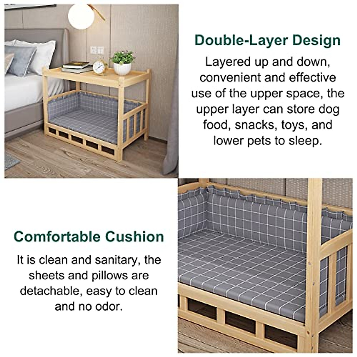 HYDT Wooden Double- Layer Elevated Pet Bed Cot for Bedside Table, All Seasons Dog Cot with Mattress, Easy to Assemble (Size : 120x60x70cm/47.2x23.6x27.6in)