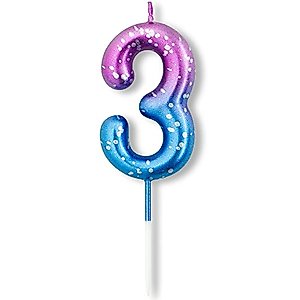 DOBMIT Gradient Color Birthday Number Candle Purple to Blue Glitter Candle for Cake Topper Decoration (Number 3)