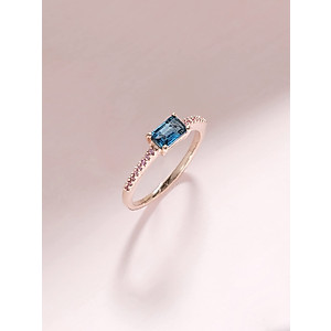 YoTreasure 10kt Rose Gold 0.92 ct. t.w. London Blue Topaz and Pink Sapphire Women's Engagement Ring