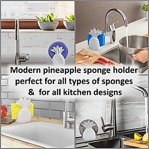 Sponge Holder Napkin Holder Ceramic for Kitchen Storage Rack Sink Caddy Countertop Organizers Napkin Holder Dining Table Pineapple Dish Sponge Holder for Kitchen Sink Suction