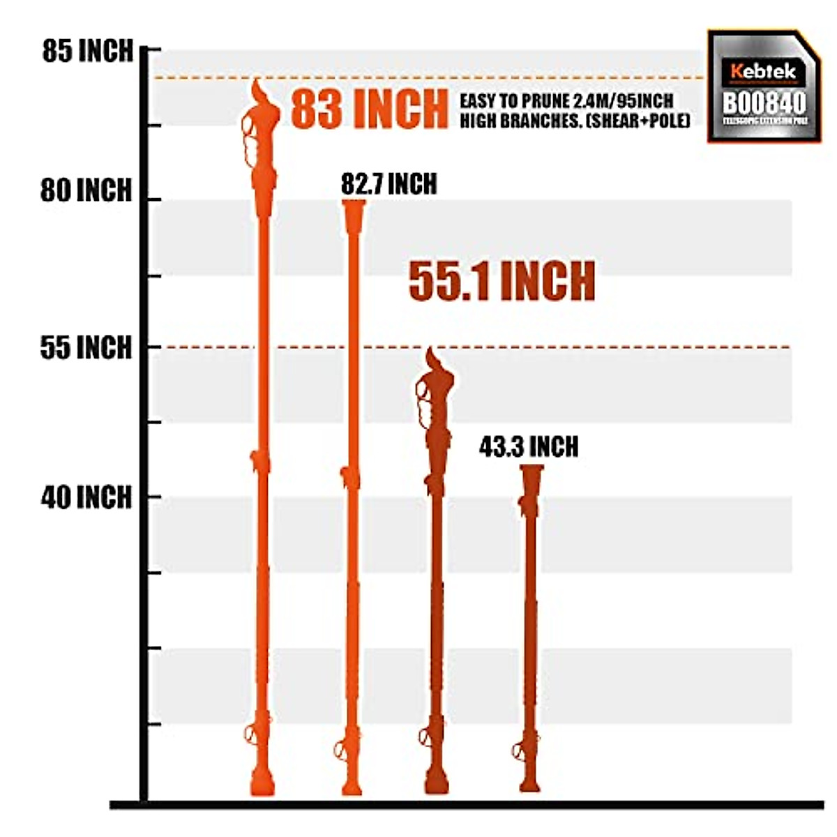 83Inch Telescopic Extension Pole for Kebtek B00840 Cordless Electric Pruning Shears, Sturdy and Lightweight Aluminum Alloy Telescopic Rod