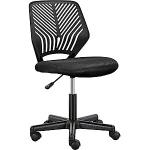XYZTech Mid Back Executive Home Office Chair Padded Management Chair Office Rolling Swivel Desk Chairs with Wheels Height Adjustable Modern Armless Computer Task Chair with High Density Foam (Black)