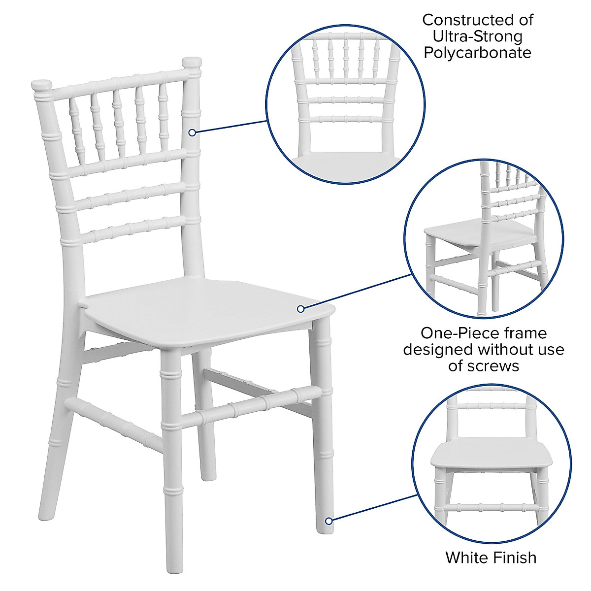 BizChair 10 Pack Child’s White Resin Party and Event Chiavari Chair for Commercial & Residential Use