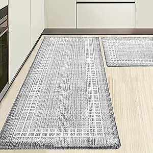 WEZVIX Anti Fatigue Kitchen Rugs Set [2 PCS], Cushioned Waterproof Floor Mats, Kitchen Rugs and Mats Non-Skid, Ergonomic Comfort foam Kitchen Mat for Floor Home, Office, Sink, Laundry - Grey and White