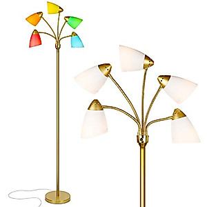 Brightech Medusa LED Floor Lamp – Multi-Head Dimmable Floor Lamp for Living Rooms & Offices – Tall Lamp with Interchangeable Shades, Adjustable Standing Lamp for Bedroom Reading – Brass/Gold