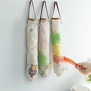 Timetries Reusable Hanging Mesh Storage Bags Long Grocery Bag Organizer for Potatoes, Onions, Vegetables, Fruit, Plastic Bag Holder Dispenser for Kitchen