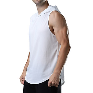 ROGUDUA Men's Hooded Tank Top Quick Dry Muscle Gym Shirts Workout Sleeveless Hoodie 3 Pack White US Size XXL