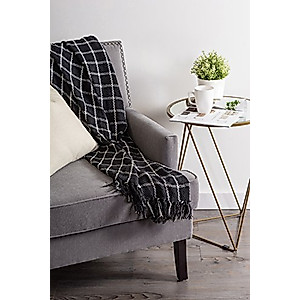 DII Transitional Checked Plaid Woven Throw, 50x60, Black