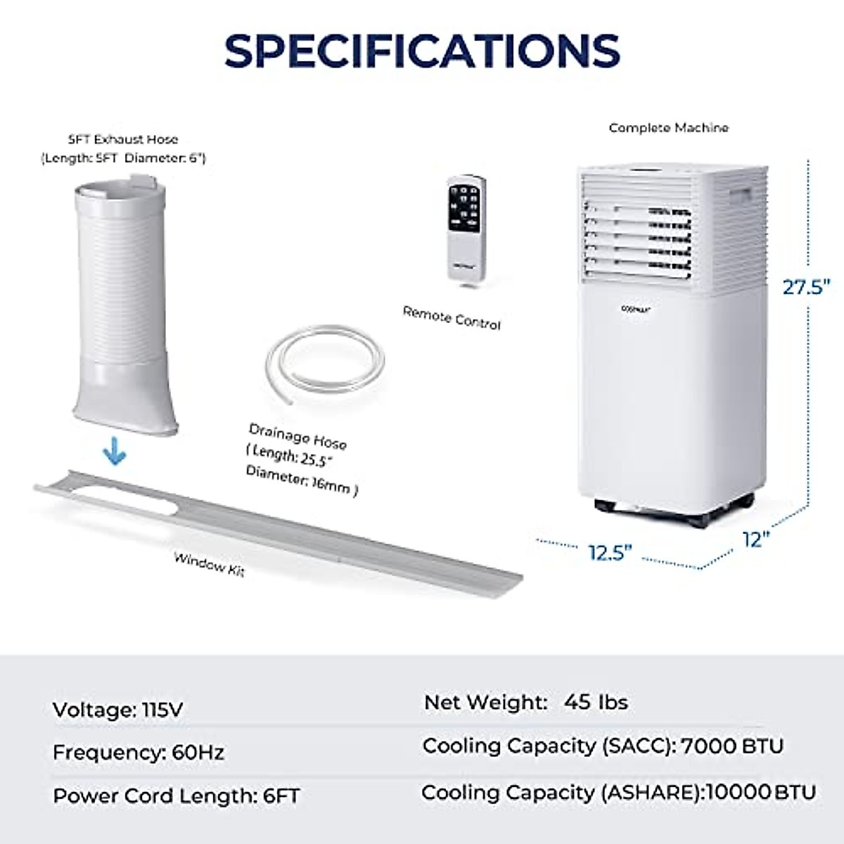 COSTWAY Portable Air Conditioner, 4-in-1 Air Conditioner for Room Spaces up to 350sq.ft, with Remote Control, 24H Timer & Window Venting Kit, Multi-function & Powerful AC Unit with Sleep Mode for Bedroom, Living Room, Office (10000BTU, White)