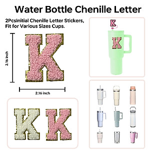 Kacuozx 6PCS Stanley Cup Letter Charm Accessories, Silicone Straw Cover Cap Toppers, Adhesive Chenille Letter Patch Sticker, Initial Letter Hydro Charms for Stanley 30 40 Oz Tumblers Handle Decor K