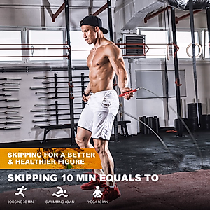 High Speed Weighted Jump Rope - Premium Quality Tangle-Free - Self-Locking Screw-Free Design - Skipping Rope for Workout Fitness, Crossfit & Home Exercises (Red)