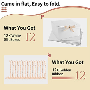 12pack Gift Boxes with Lids,White Gift Boxes Bulk with Gold Bow Ribbon,Bridesmaid Proposal Box for Presents Kraft Paper Gift Boxes for Wedding,Christmas,Halloween,Baby Shower