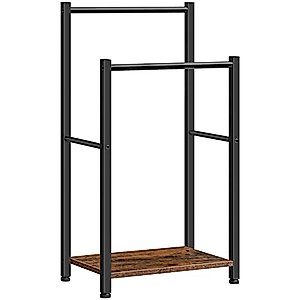 HOOBRO Freestanding Towel-Rack, 2 Tier Blanket Ladder Holder for Bathroom, 16.5"L x 9.4"W x 31.5"H, Blanket Rack, Industrial Drying and Display Rack with Shelf, Metal, Rustic Brown and Black BF02LB01