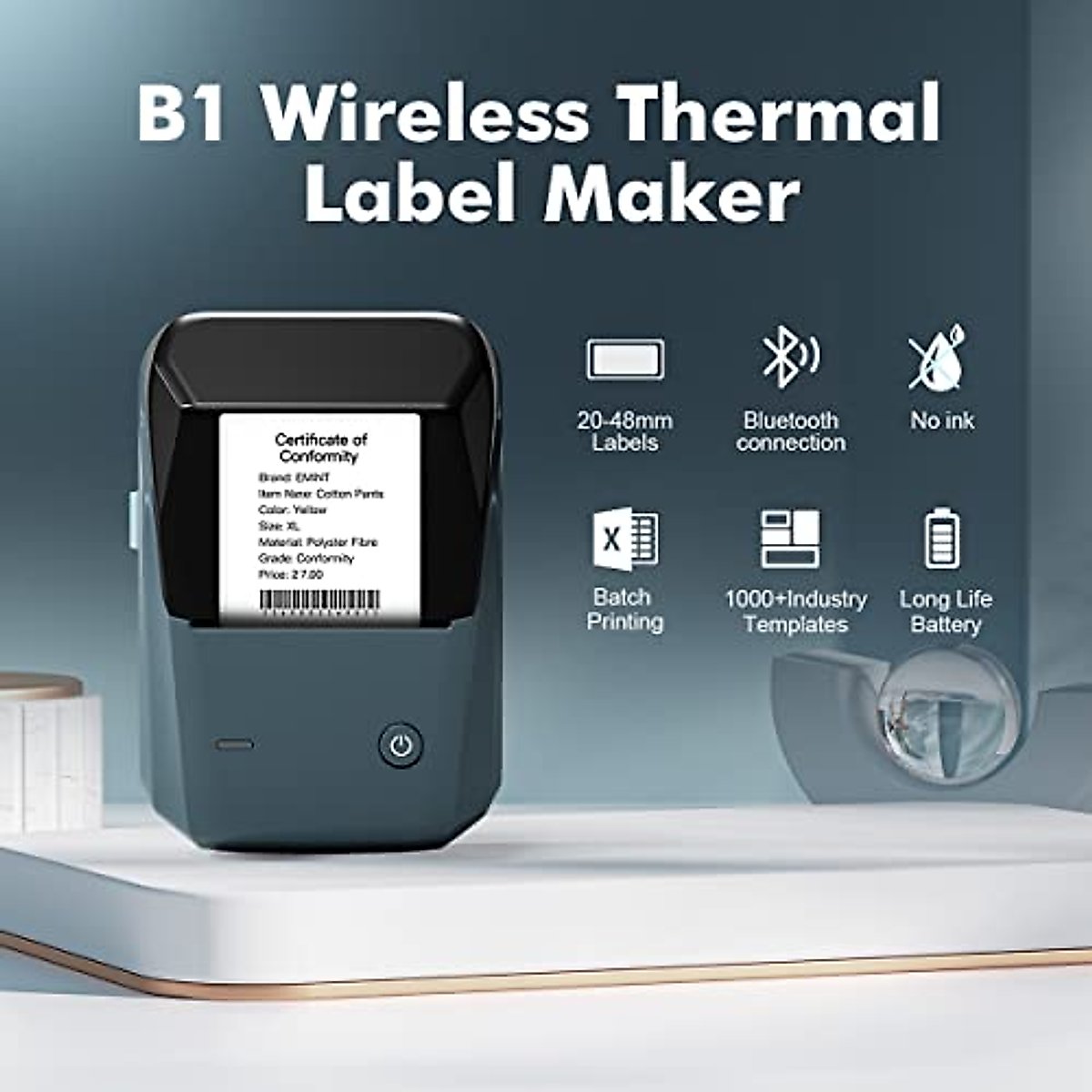 2 Inch Label Printer B1 with Tapes, Bluetooth Thermal Labels Maker Small Business Sticker Printers, Suits for All Purpose Labels Barcode Price Text, Compatible with iOS & Android