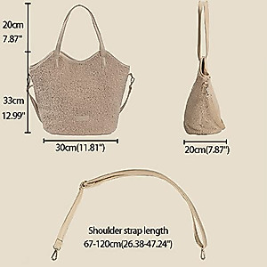 Large Fleece Sherpa Purse Teddy Plush Fluffy Furry Fuzzy Tote Bag Faux Fur Handbags for Women Ladies Crossbody Shoulder