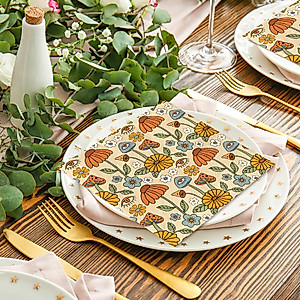 AnyDesign 80Pcs Boho Floral Paper Napkins Disposable Mushroom Flower Eyes Luncheon Napkins Retro Hippie Dessert Dinner Hand Napkin for Birthday Wedding Bridal Shower Tea Party, 6.5 x 6.5 Inch