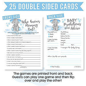 25 Elephant Who Knows Mommy Best, Baby Prediction And Advice Cards, 25 Word Scramble For Baby Shower, True Or False, 25 Trivia Baby Shower Game, Find The Guest - 6 Double Sided Cards Baby Shower Ideas