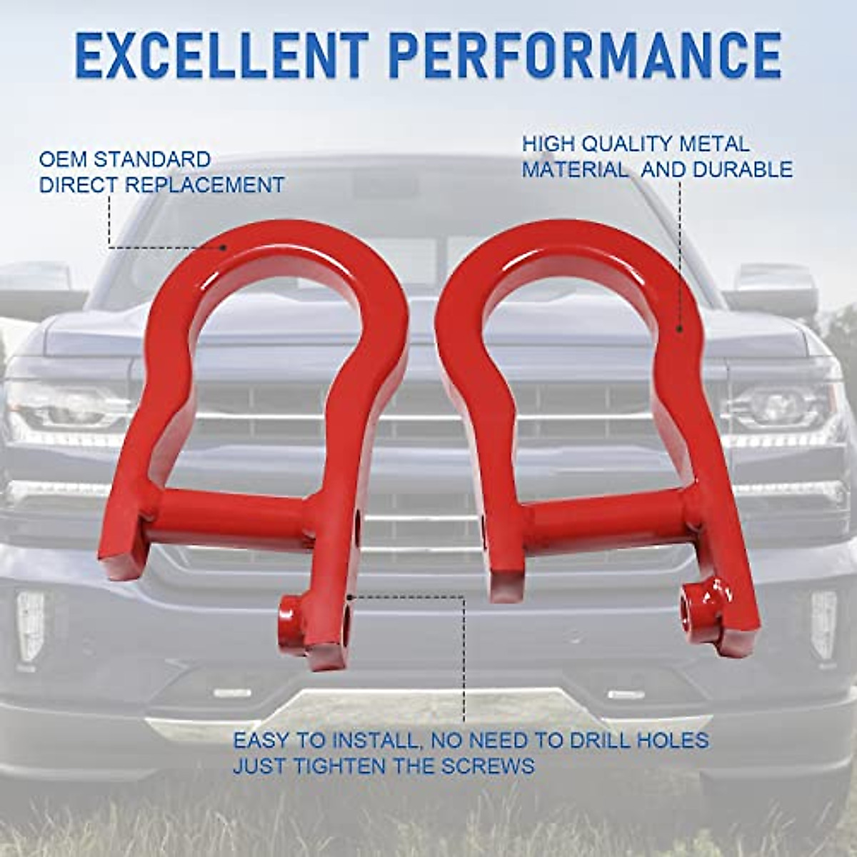 CARMOCAR Front Tow Hooks Replacement for Chevy Silverado GMC Sierra 1500 2007-2019 in Red Car Tow Hook Ring Front Lower Bumper Trailer Ring 84192871 Steel Alloy