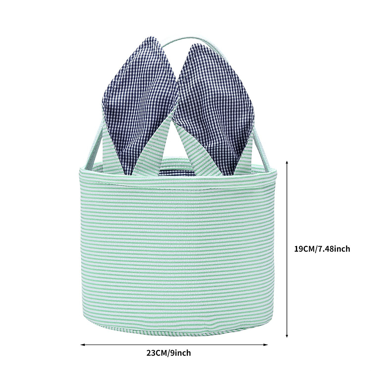 Easter Baskets Seersucker Bunny Bag for Kids, Cute Easter Bucket Bags with Rabbit Ears for Easter Eggs Hunting