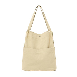 Jeelow Canvas Tote Handbag Shoulder Bucket Hobo Bag Purses For Men Women (Khaki)