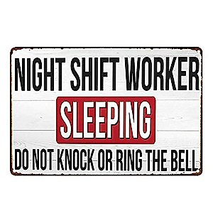 Vincenicy Metal Sign Great Aluminum Tin Sign Night Shift Worker Sleeping Sign 12" X 8"