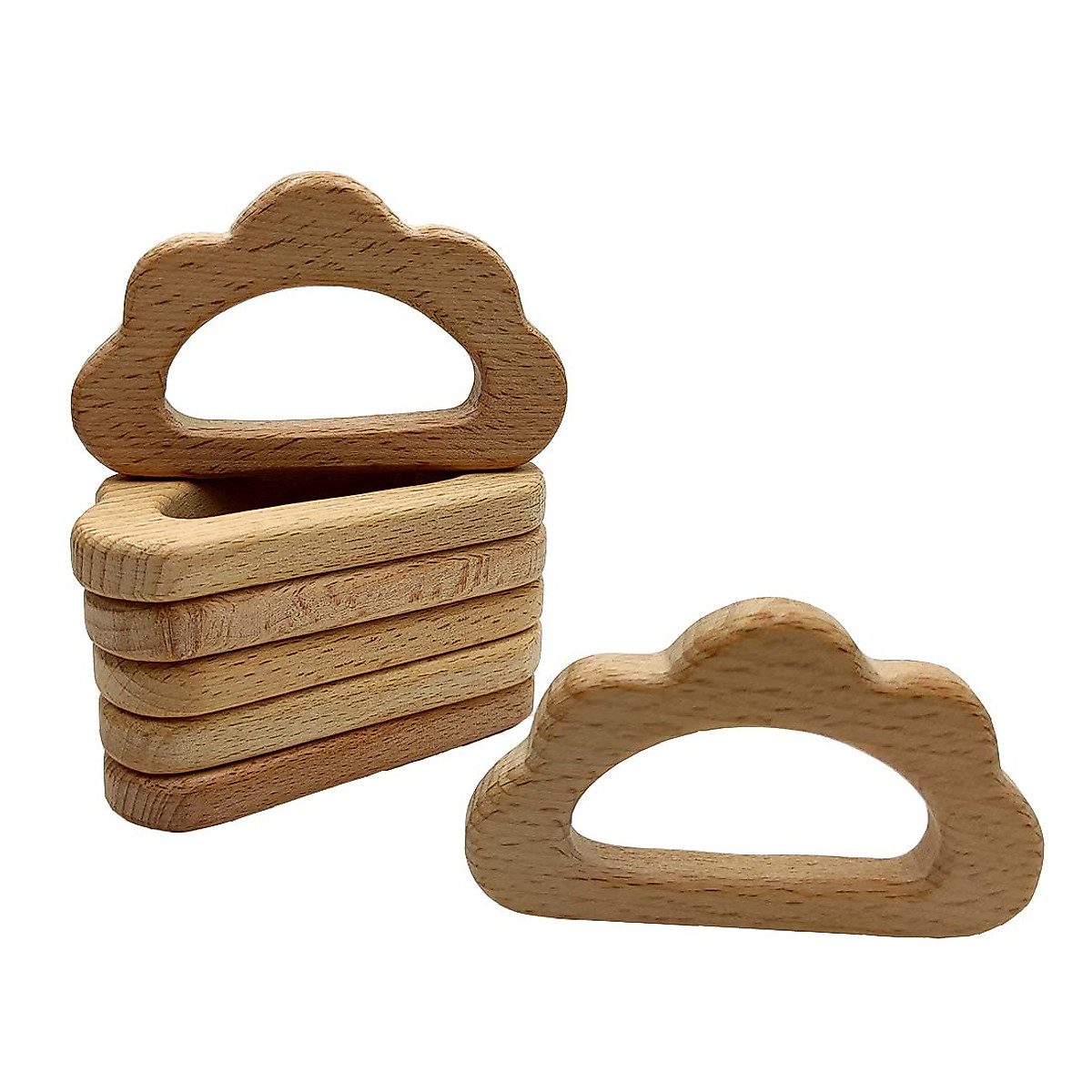 2pcs Natural Wood Cloud Shape Teether Toys DIY Teething Necklace Cute Animal Pendant Nursing Soothing Accessories (Cloud 2pcs)