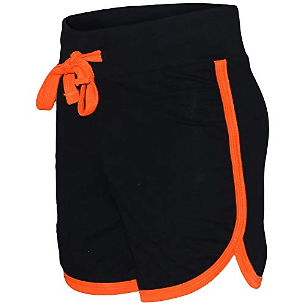 Kids Girls Short 100% Cotton Gym Sport Black & Neon Orange Summer Hot Pant Short