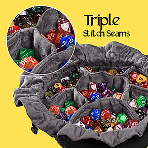 CardKingPro Immense Dice Bags with Pockets - Black - Capacity 150+ Dice - Great for Dice Hoarders [Patented Design]