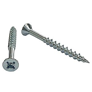 Cabentry Brand | Wood Screws | Flat Head with Nibs | Phillips Square Drive | #8 | 1 1/4 Inch | Deep Thread | Type 17 Point | Zinc Finish | 100 Pack
