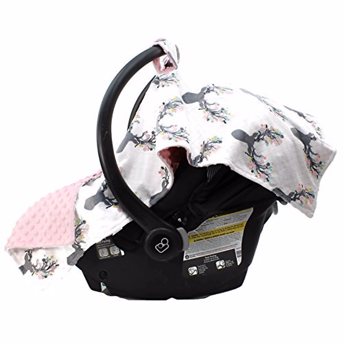 Dear Baby Gear - Baby Car Seat Canopy - Infant Car Seat Cover with Snap Opening - Carseat Canopies for Boys & Girls - 40x30 (Antler & Flower Print, Pink Dot)