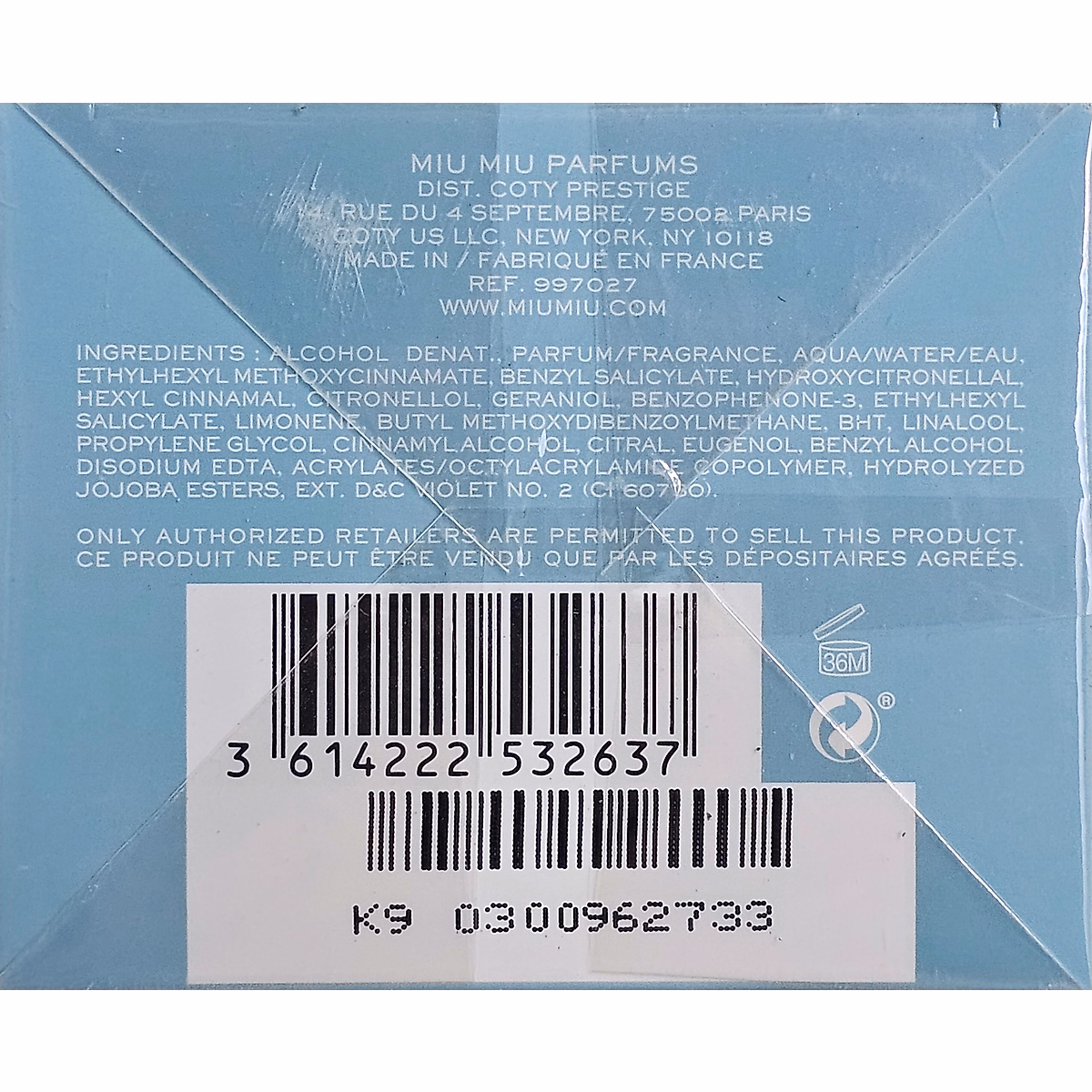 Miu Miu L'Eau Bleue Eau De Parfum Spray For Women 3.4 OZ.