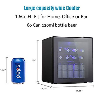 Antarctic Star 1.6cu.ft Wine Cooler/Cabinet Beverage Refigerator Small Wine Cellar Soda Beer Counter Top Bar Fridge Quiet Operation Compressor Freestanding Door Black Glass