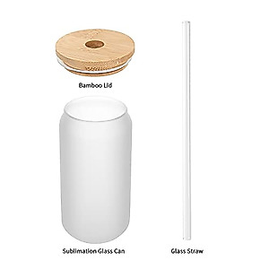 PYD Life Sublimation Glass Cans Blanks Frosted 18 OZ with Bamboo Lid and Clear Glass Straw Beer Cans Wide Mouth Jar Tumbler Cups Mugs for Iced Coffee,Juice,Soda,Drinks,Beer 6 Pack