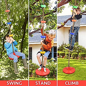 Tree Swing for Kids, Kids Disc Swing Climbing Rope with Platforms Indoor and Outdoor Backyard Playground Playset Accessories with Tree Swing Hanging Strap
