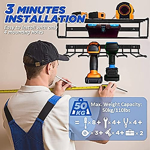 Power Tool Rack, Power Tool Organizer, Garage Utility Rack Tool Organizers and Storage, Drill Holder Wall Mount, Heavy Duty Metal Tool Shelf, Utility Storage Rack for Drill Tool Set (Style A)