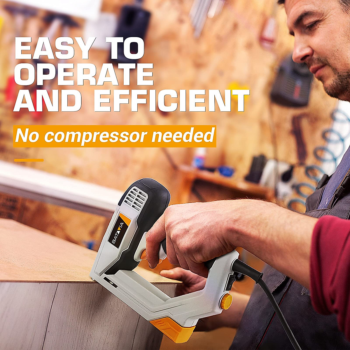 BATAVIA Brad Nailer, 2 in 1 Electric Nail Gun and Staple Gun for Home Upholstery Carpentry and Woodworking Projects, Including 200pcs 5/8'' 18 Gauge Brad Nails and 336pcs 3/8" T50 Staples, BTC0060