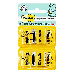 Post-it "Notarize" Flags, 50/Dispenser, 2 Dispensers/Pack, 1 in Wide, Yellow (680-NZ2)