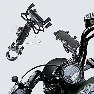 venshun Motorcycle Phone Holder Aluminum Alloy Material Sturdy and Durable Two U-Bolt Base 360°Rotating Suitable for All Phones Motorcycle Bike Handlebar Phone Mount