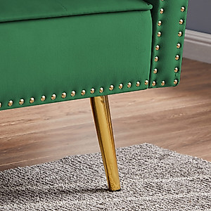 Kakotito Tufted Velvet Sofa Bed Sleeper with 2 Pillows, Luxury Loveseat Couch, Splitback Futon for Living Room & Office, Convertible Futon with Vintage Nailhead Trim and Metal Legs (Green)