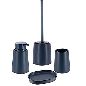 Navy Blue Bathroom Accessory Set - 4 Pieces - Sleek & Practical - Overcome Bathroom Issues with Our Smooth Collection for Organized, Sophisticated & Convenient Decor