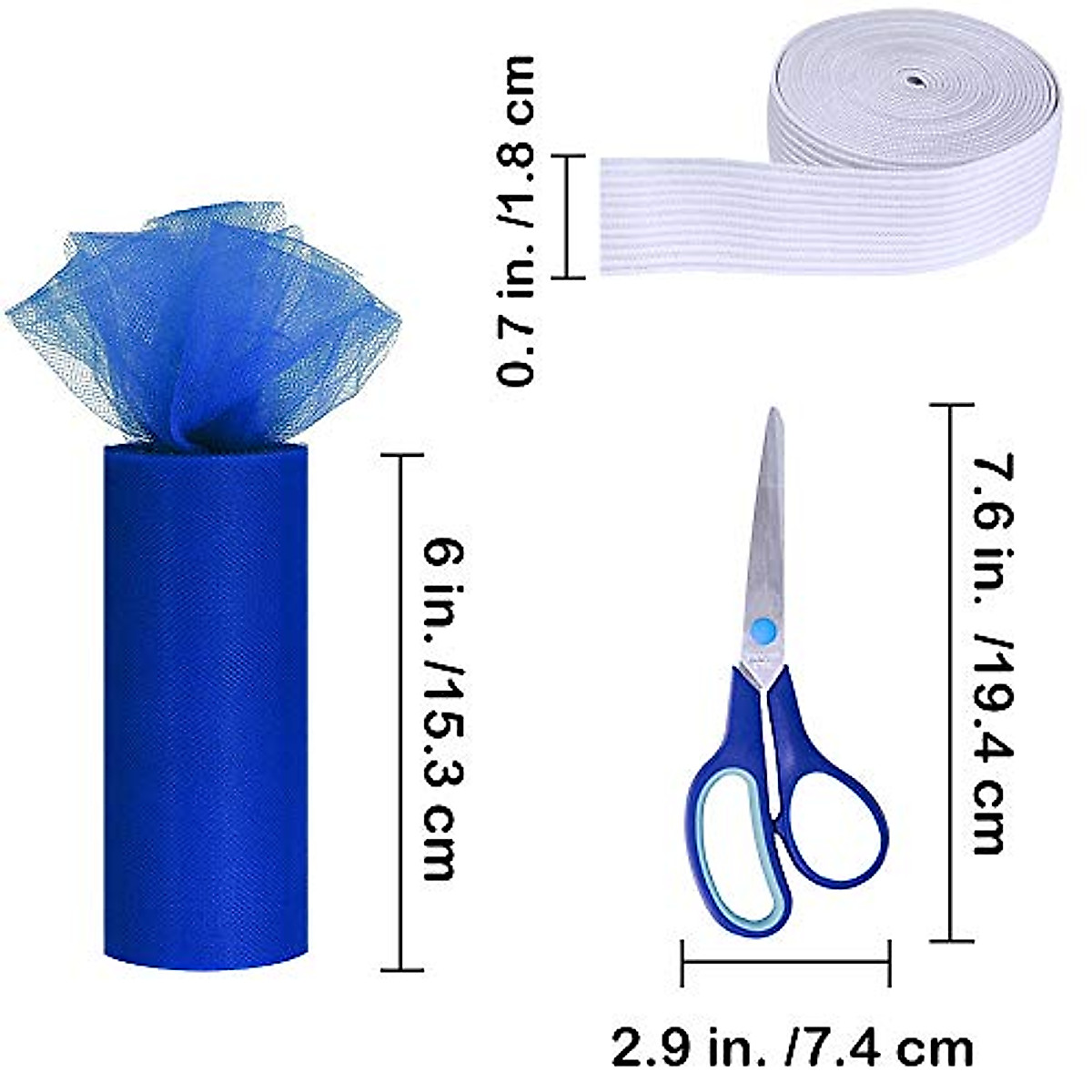 11 Colors Rainbow Tulle Rolls Tulle Netting Rolls Tulle Fabric Spool Ribbon 6" by 25 Yards/Spool and Sewing Scissor Measuring Tape Knit Elastic Spool for Table Skirt Rainbow Party Tulle Skirt